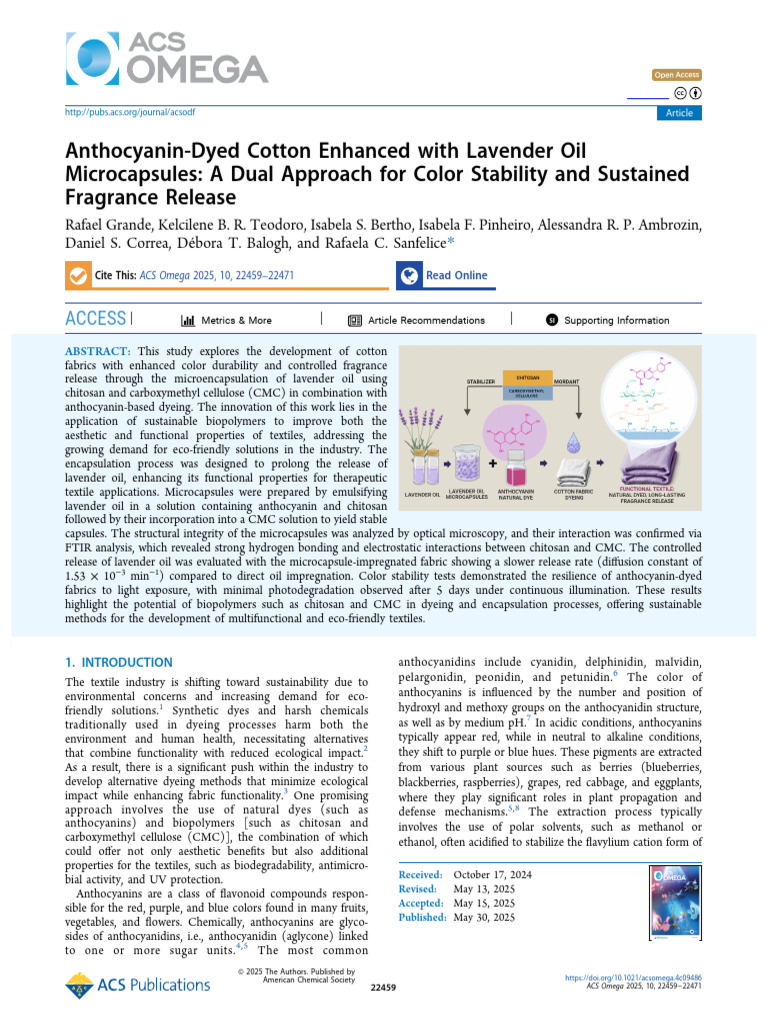 Grande Et Al 2025 Anthocyanin Dyed Cotton Enhanced With Lavender Oil ...