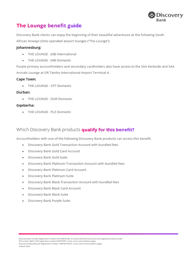 Discovery Bank Lounge Access Guide | PDF