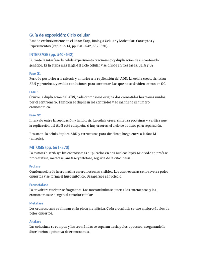 Guía Exposición Ciclo Celular Karp | PDF | Mitosis | Biología Celular