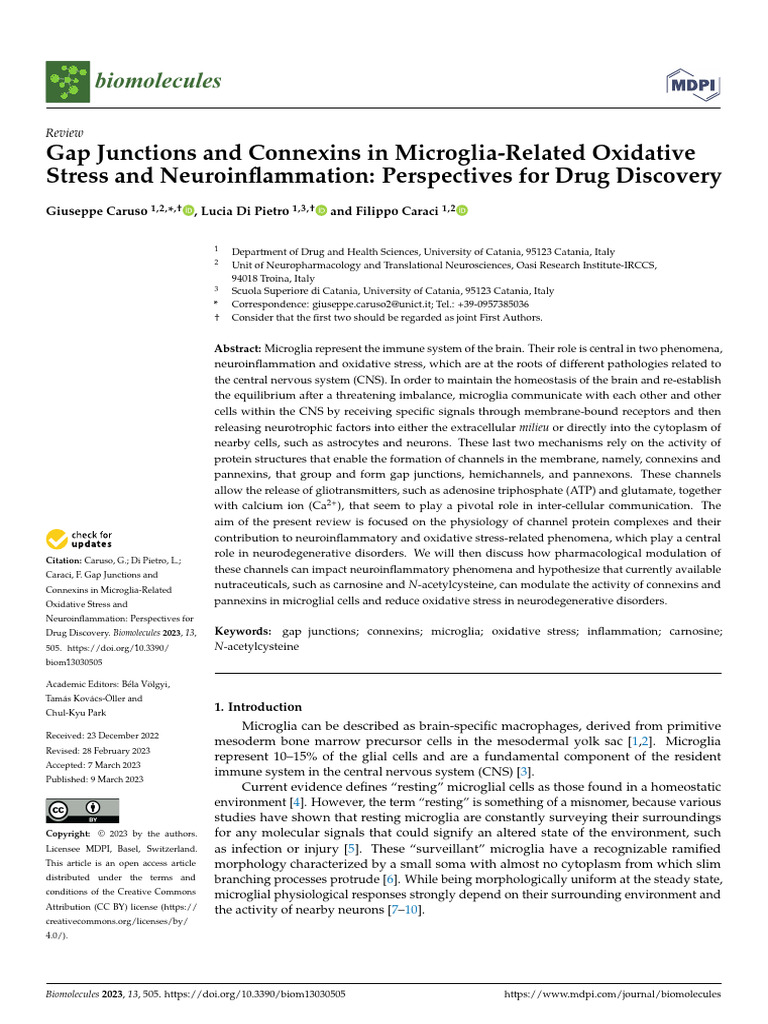 Gap Junctions and Connexins in Microglia-Related Oxidative Stress and Neuroinflammation ...