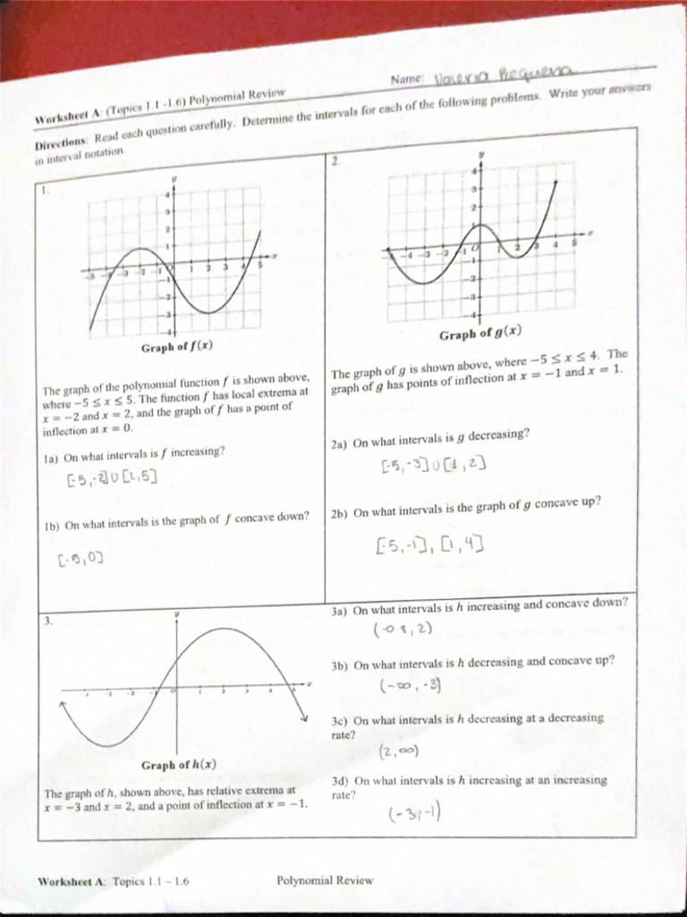 Worksheet A (Topics 1.1 - 1.6) Polynomial Review | PDF