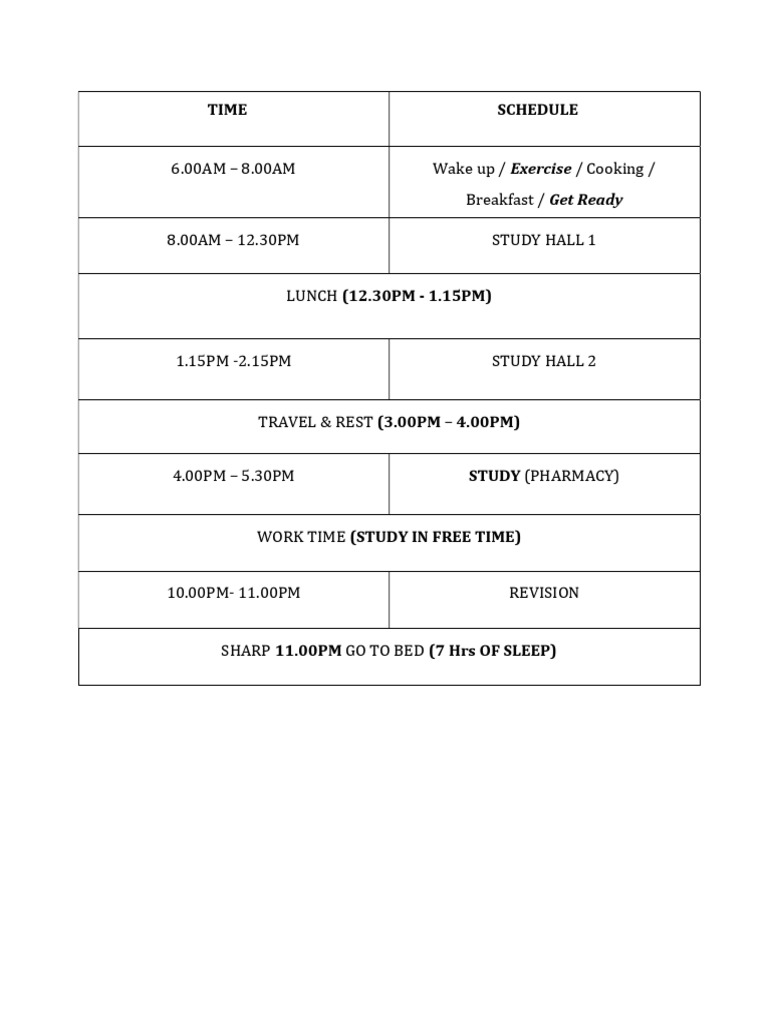 Daily Study and Activity Schedule | PDF