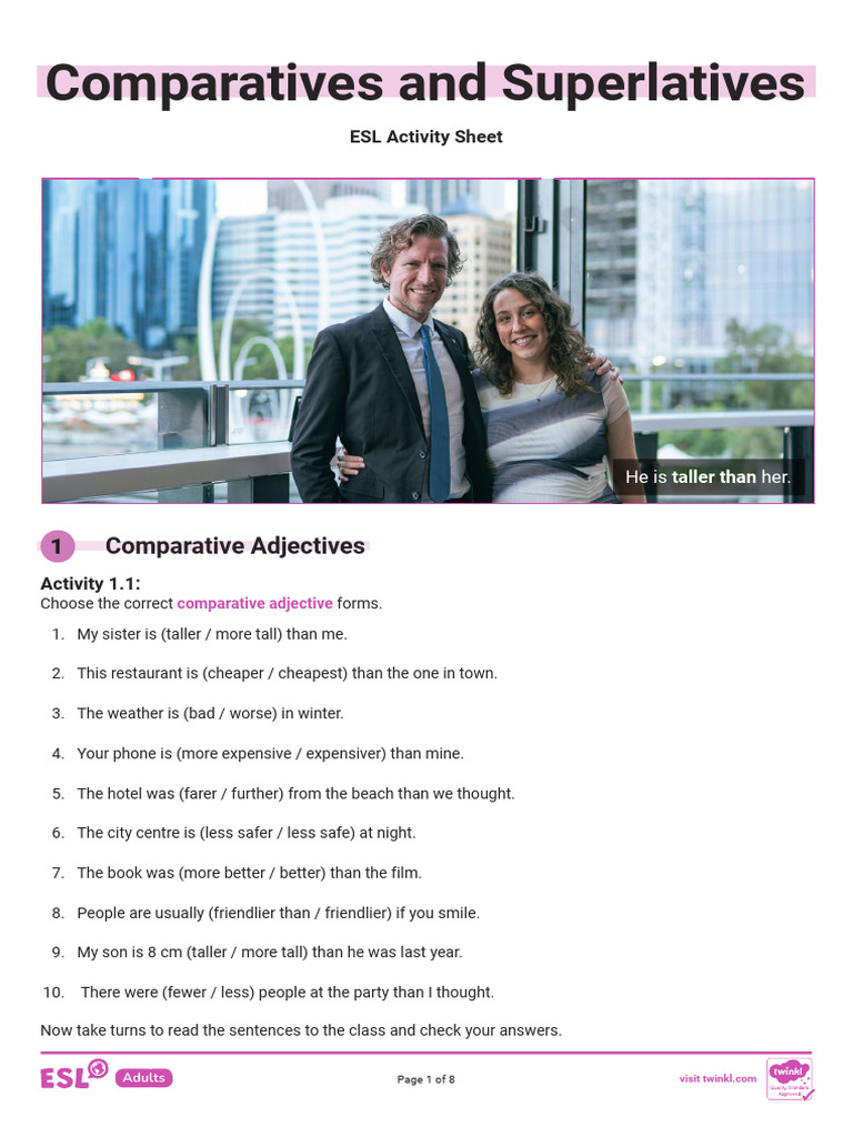 T 1753078947 Esl Comparatives and Superlatives Activity Sheet Adults A2 ...