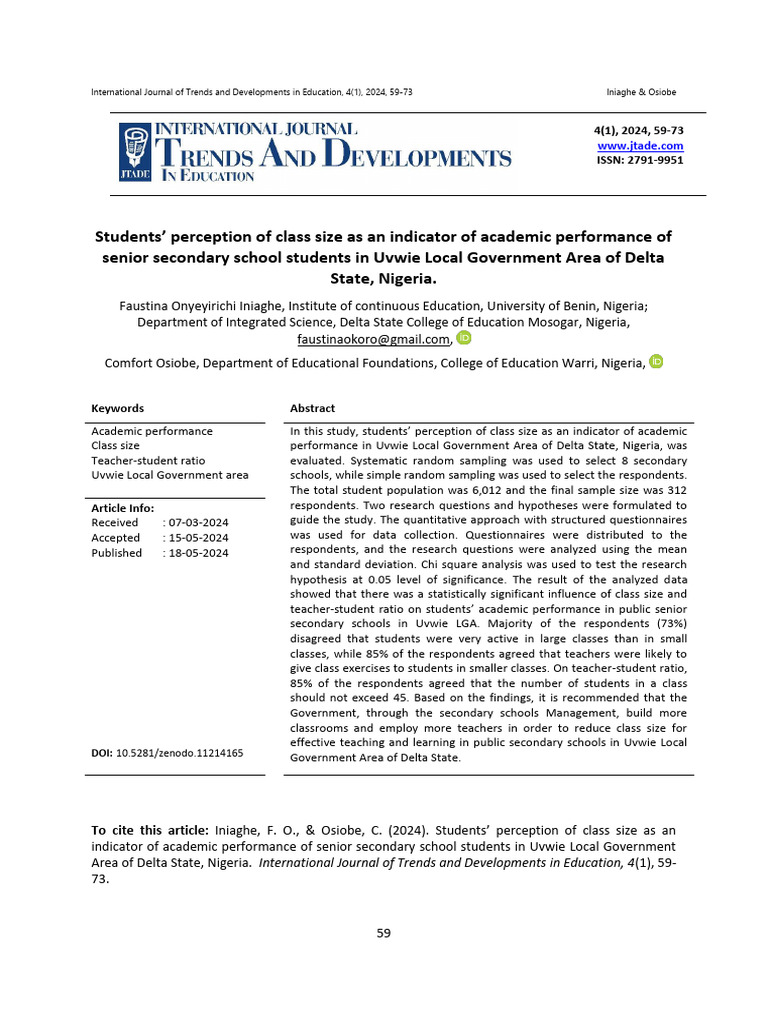 Class Size Impact on Student Performance | PDF | Teachers | Questionnaire