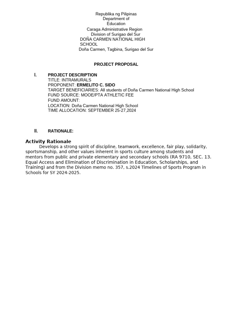 Project Proposal Intramurals | PDF | Sports