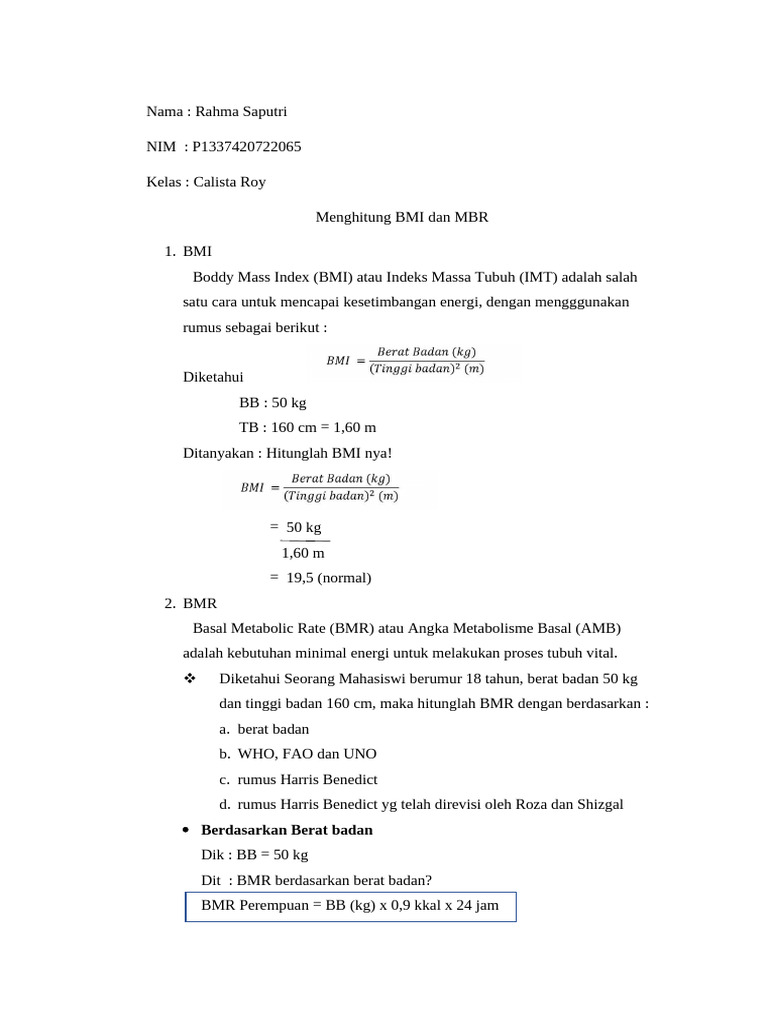 Tugas IBD Menghitung BMI & BMR | PDF