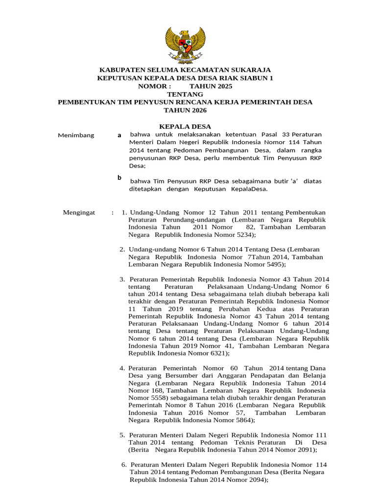 SK Tim Penyusun RKP Desa 2026 | PDF