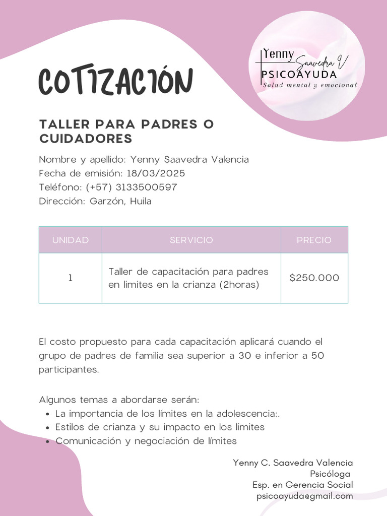 Cotizacion Taller para Padres | PDF