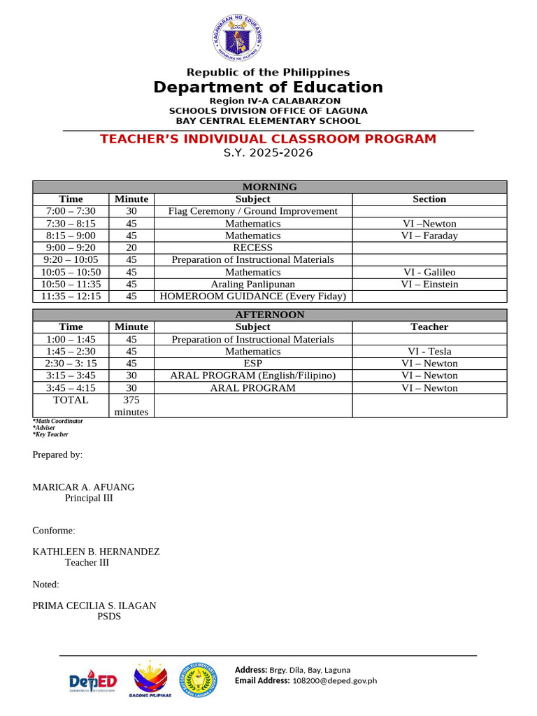Grade VI Classroom Program 2025-2026 | PDF | Philippines