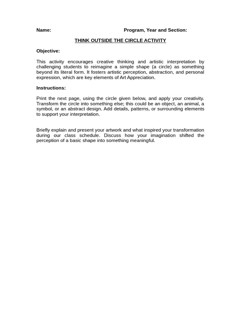 Creative Circle Transformation Worksheet | PDF