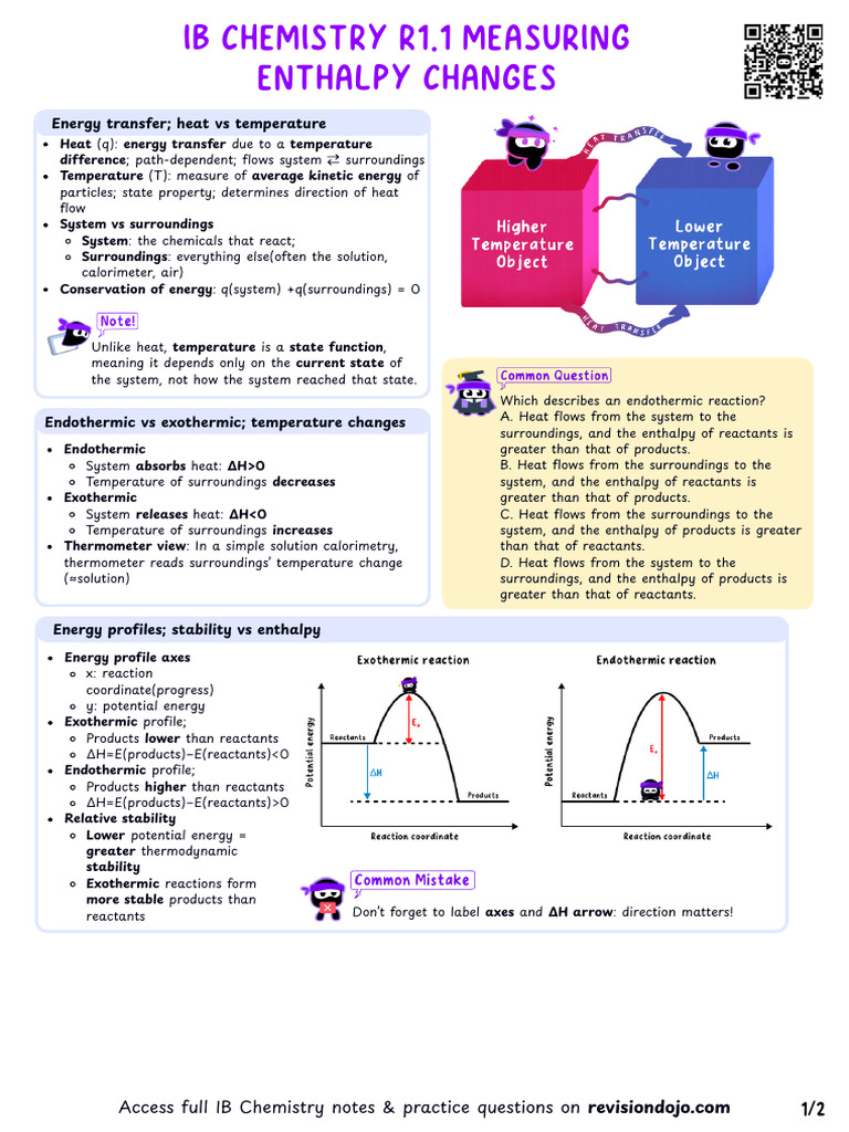 Chemistry R1.1 Measuring Enthalpy Change Cheatsheet | PDF | Heat | Enthalpy
