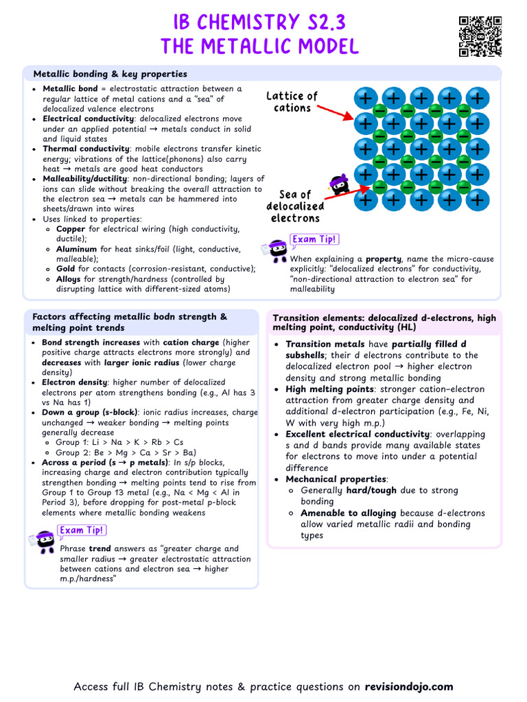 Chemistry S2.3 The Metallic Model Cheatsheet | PDF | Chemical Bond ...
