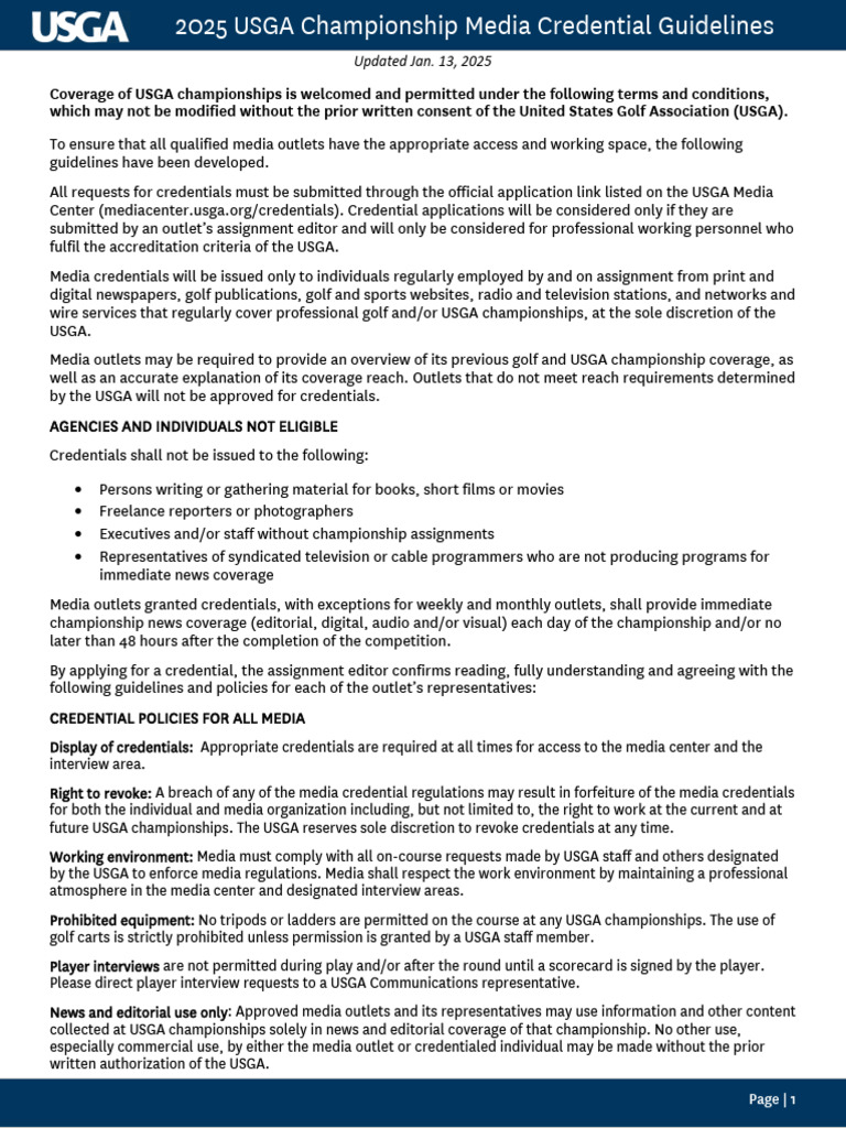 2025 USGA Media Credential Guidelines | PDF | Gambling | Camera