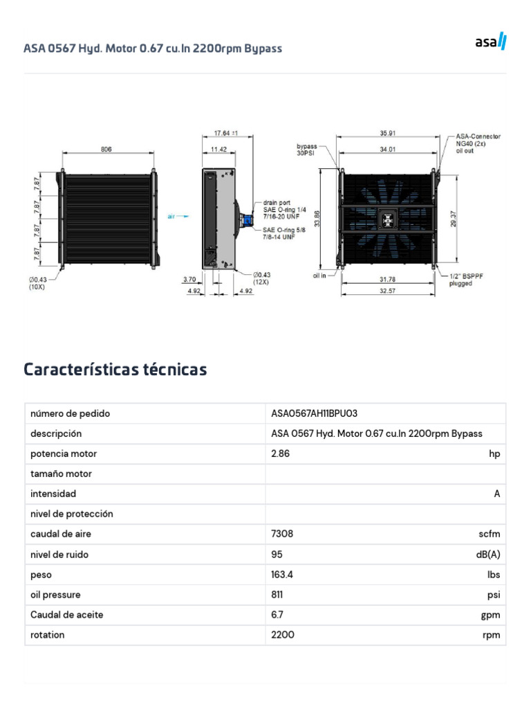 Motor Hidráulico ASA 0567 0.67 cu.In 2200rpm | PDF