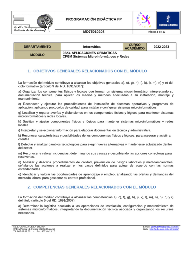 CFGM SMR 2 - Apof - PD 22-23 | PDF | Evaluación | Aprendizaje