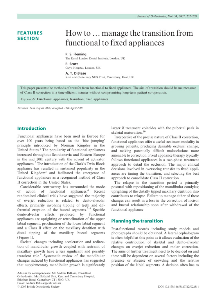 Transitioning from Functional to Fixed Appliances | PDF | Orthodontics ...