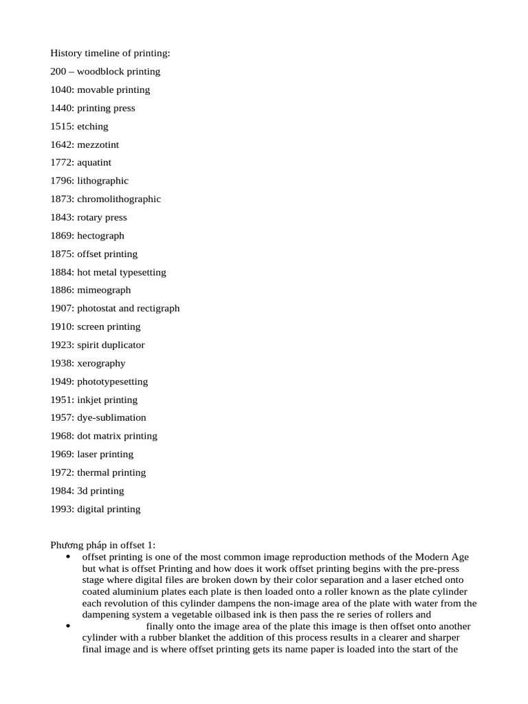 History Timeline of Printing | PDF | Printing | Lithography