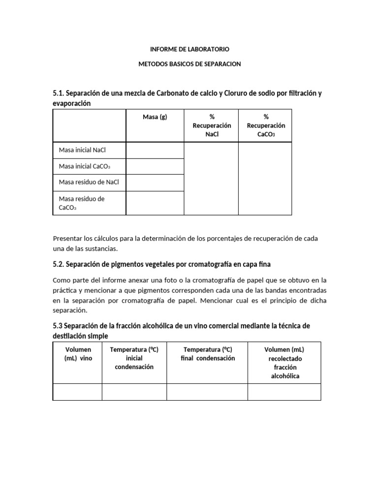 Formato Inf. Pract. # 3 Métodos de Separación | PDF