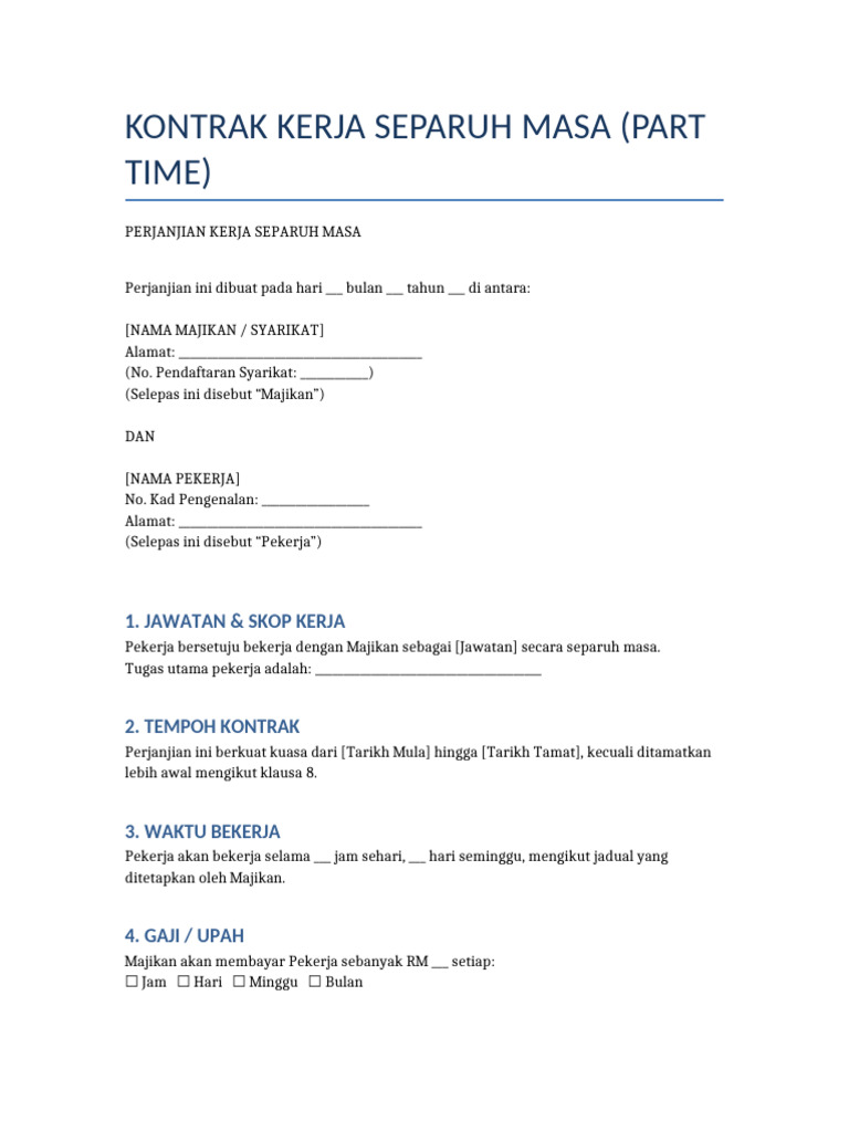 Contoh Kontrak Kerja Part Time | PDF