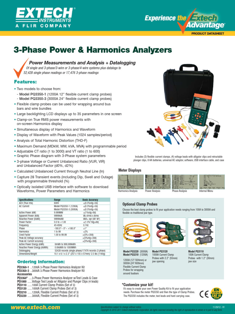 Extech 3-Phase Power Harmonics Analyzers Data Sheet | PDF | Ac Power ...