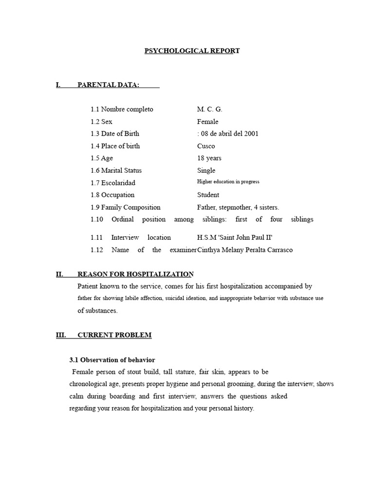 Psychological Report: Emotional Instability | PDF | Borderline ...