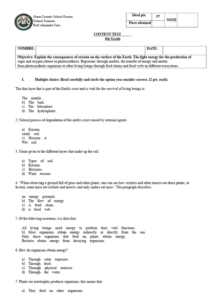 Erosion and Ecosystems: 6th Grade Test | PDF | Soil | Ecosystem