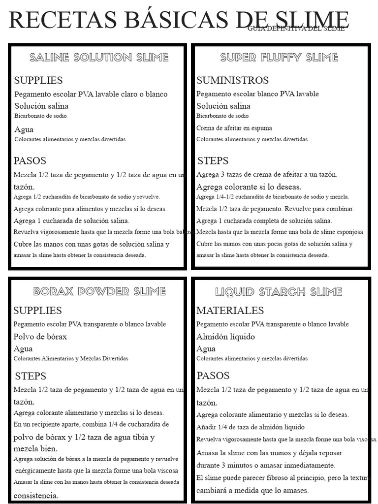 Hoja de Recetas Básicas de Slime PLC-2 | PDF | Bicarbonato de sodio