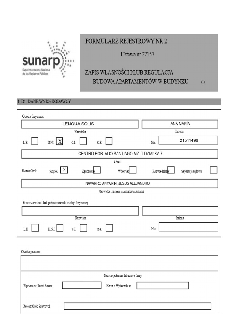 Formularz Rejestracyjny NR 2 Ustawa 27157 | PDF