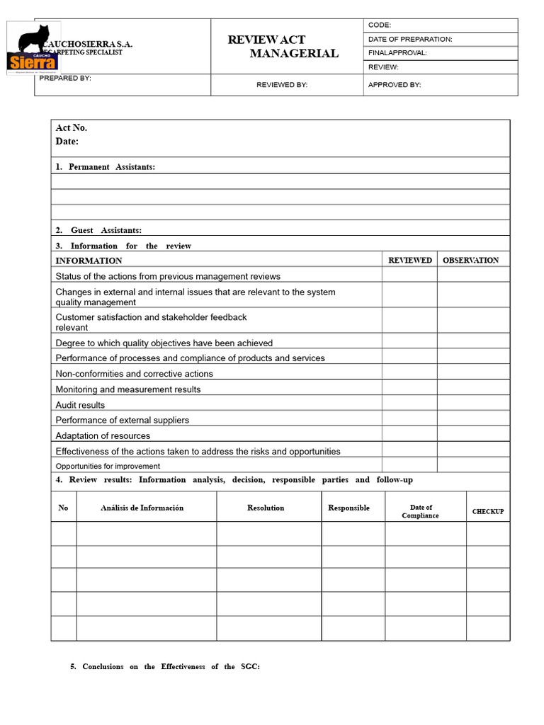 Management Review Minutes Template | PDF | Quality Management | Audit