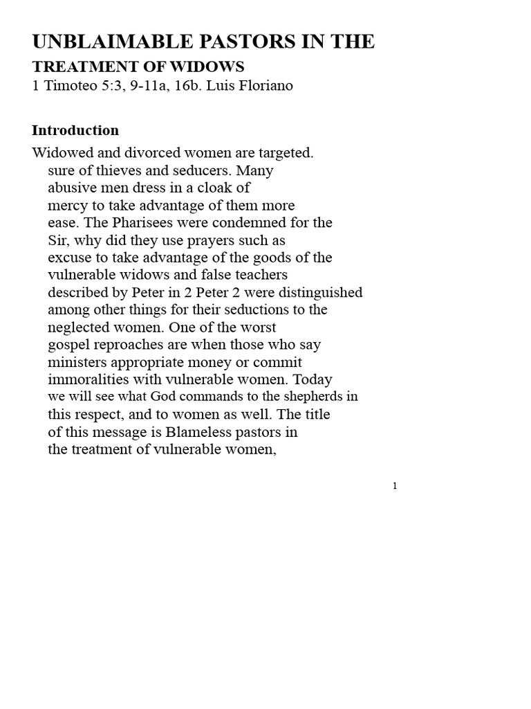 1 Timothy 5:9-13. Irreproachable Pastors in Their Dealings With Widows ...