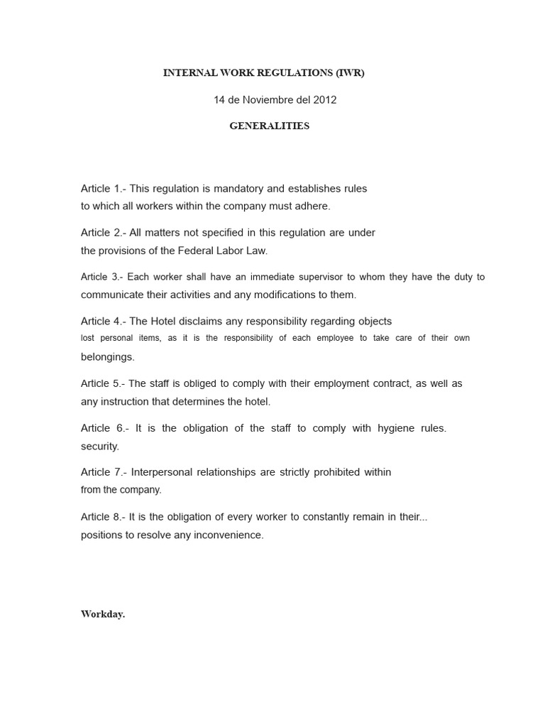 Internal Work Regulations of A Five-Star Hotel | PDF | Employment ...
