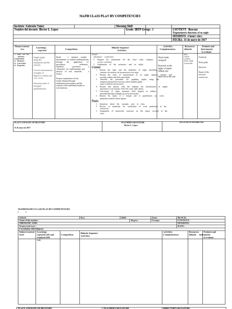 Competency Based Lesson Plan Pdf Pdf Mathematics Angle
