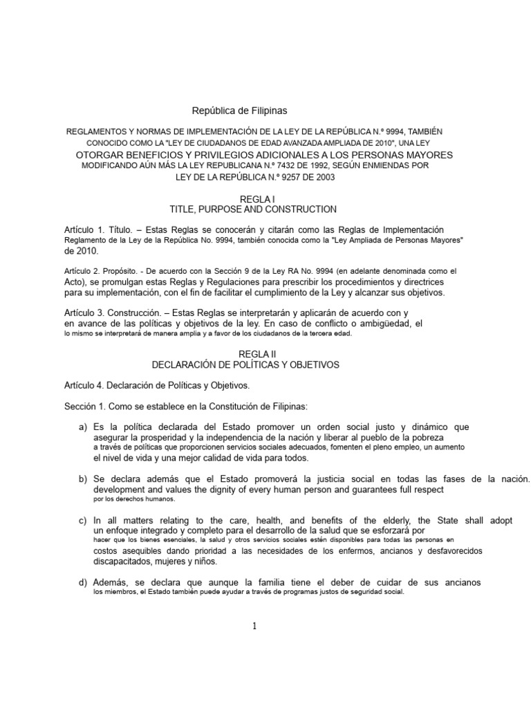 Ra 9994 Irr | PDF | Vejez | Gerontología