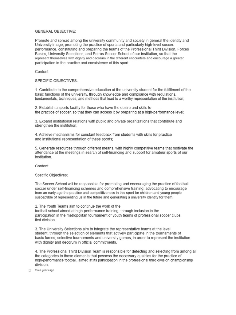 University Soccer Program Objectives | PDF | Sports