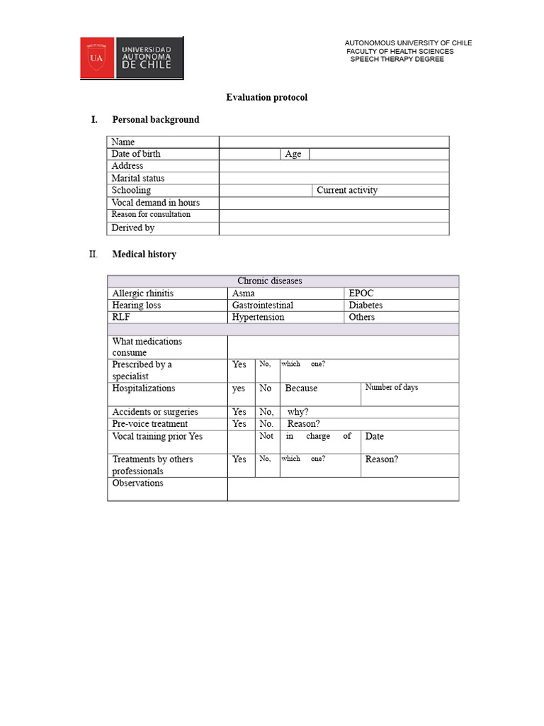 Speech Therapy Evaluation Protocol | PDF | Anatomical Terms Of Motion ...