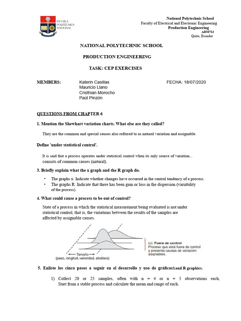 Exercises Chapter 6 Statistical Control. Process | PDF | Standard ...