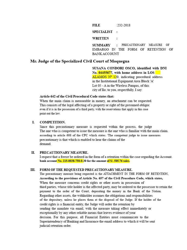 Projection of Precautionary Measure Embargo For Retention | PDF | Banks ...