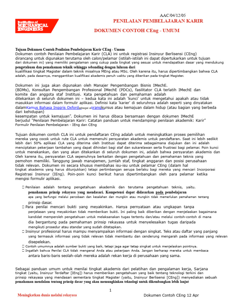 Contoh CLA CEng | PDF