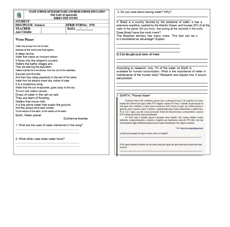 Planet Water Music Science Activity | PDF | Water | Earth Sciences