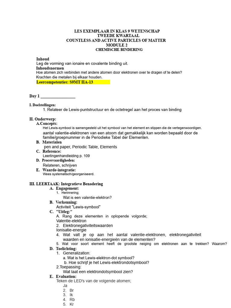 Klas 9 Wetenschap Scheikunde 2 DLP | PDF