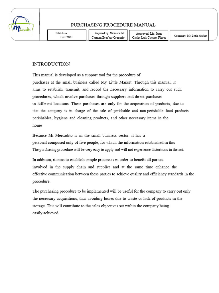 My Little Market Purchasing Manual | PDF | Procurement | Supply Chain