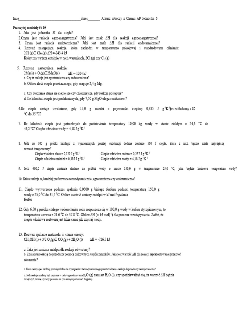 Arkusz Zadaniowy Unit6 | PDF
