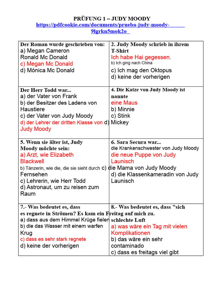 TEST 1 Judy Moody | PDF