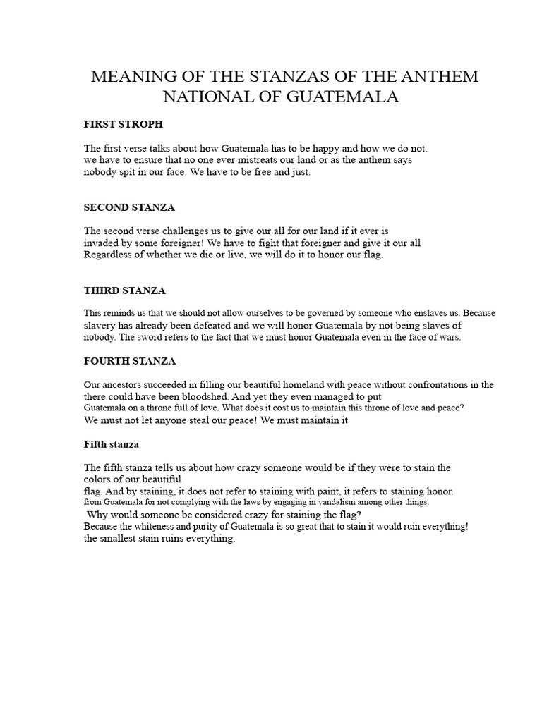 Meaning of The Stanzas of The National Anthem of Guatemala | PDF | Slavery