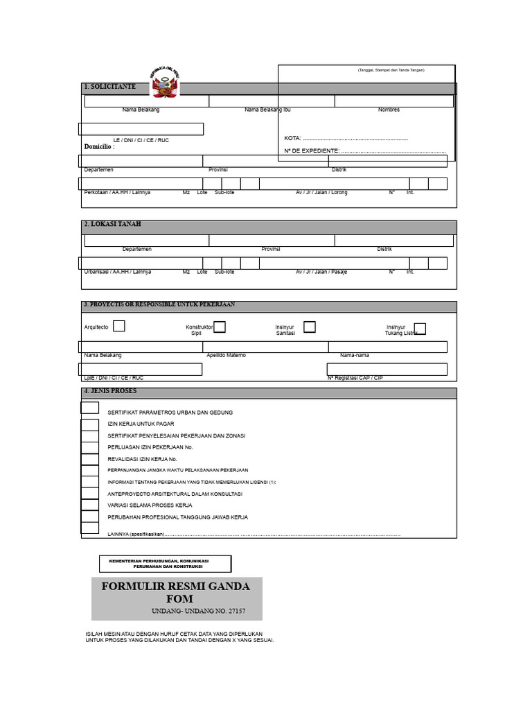 Fom-Formulir-Resmi-Multiple Sertifikat Parameter Perencanaan | PDF