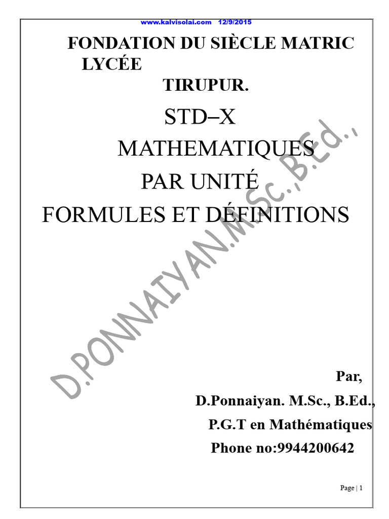Mathématiques pour le Lycée : Formules et Définitions | PDF | Zéro d ...