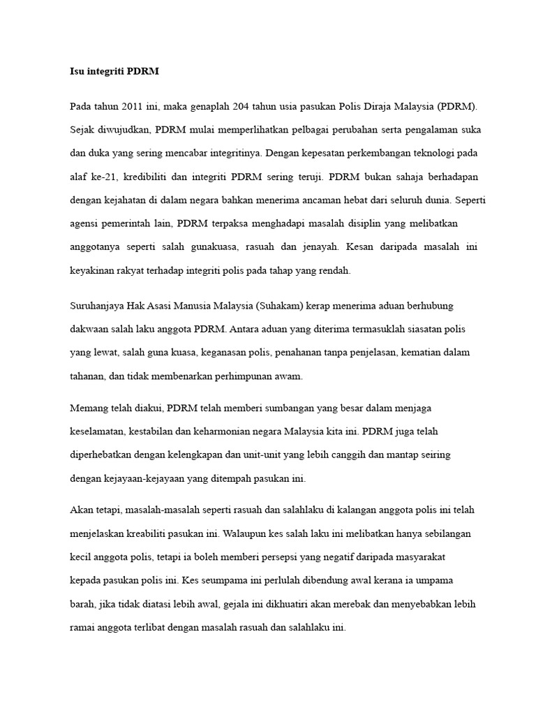 Isu Integriti dan Rasuah PDRM 2023 | PDF