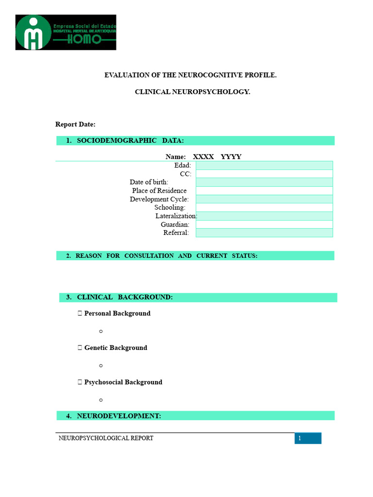 Neuropsychological Report ADULTS MODEL | PDF | Neuropsychology ...