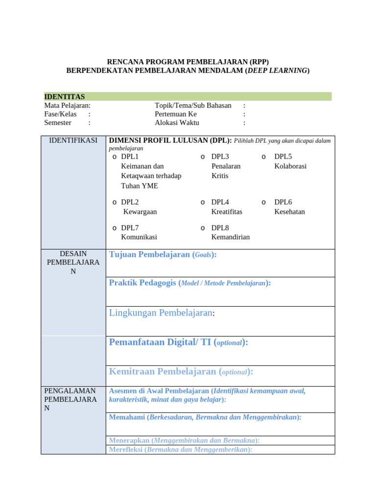 Contoh Format 2 RPP Deep Learning | PDF