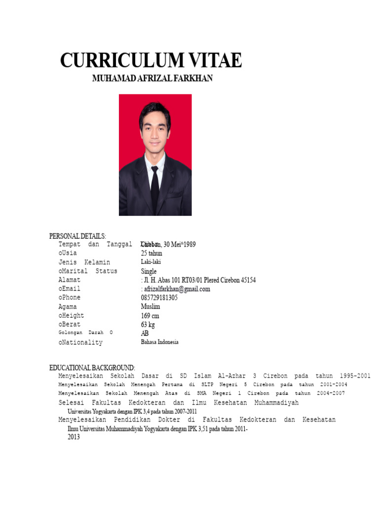CV Muhamad Afrizal Farkhan 2023 | PDF